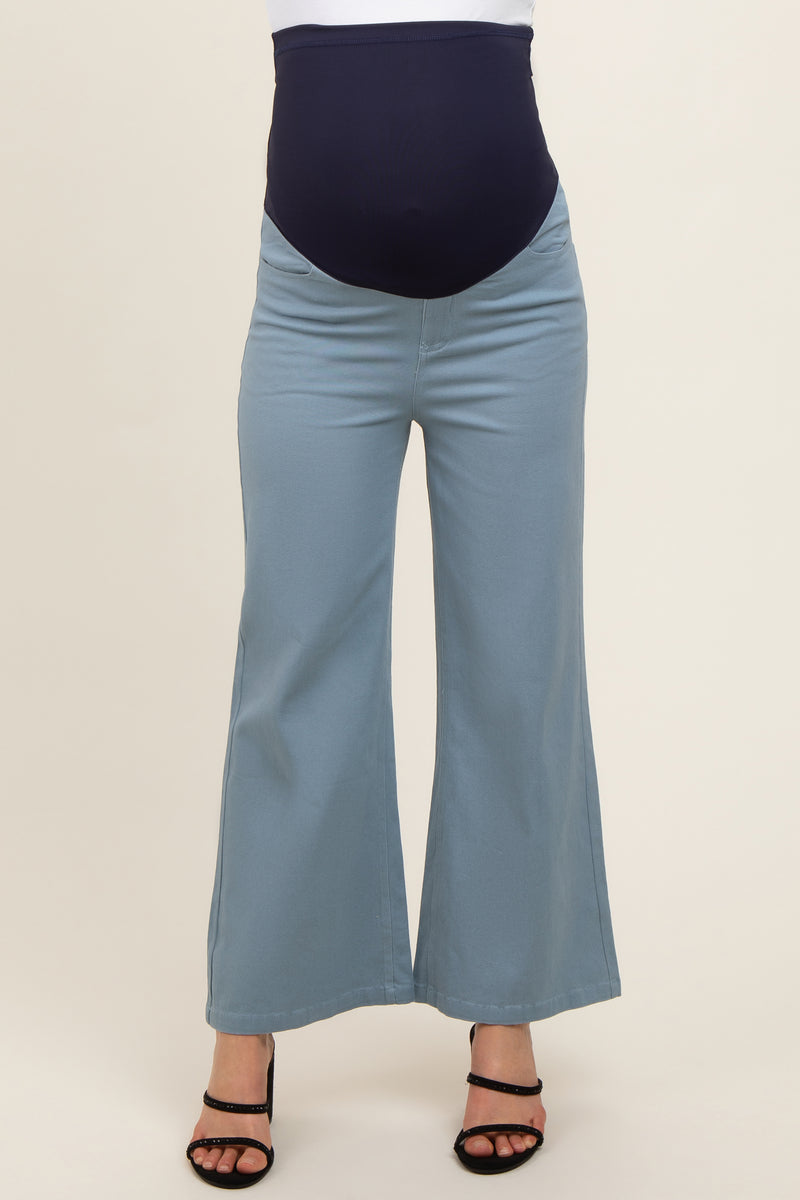 Light Blue Wide Leg Cropped Maternity Pants – PinkBlush