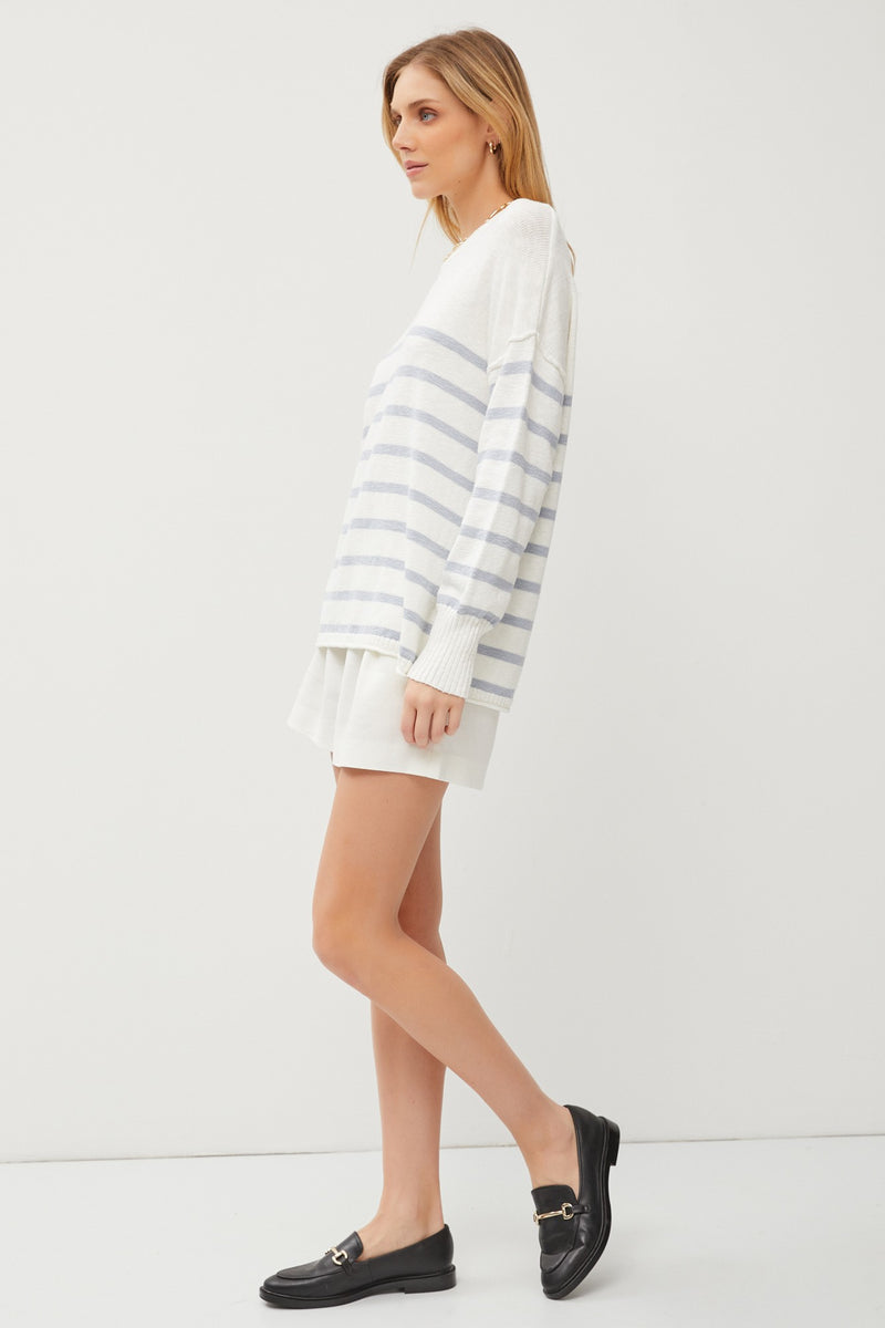 Blue Striped Cuff Sweater – PinkBlush
