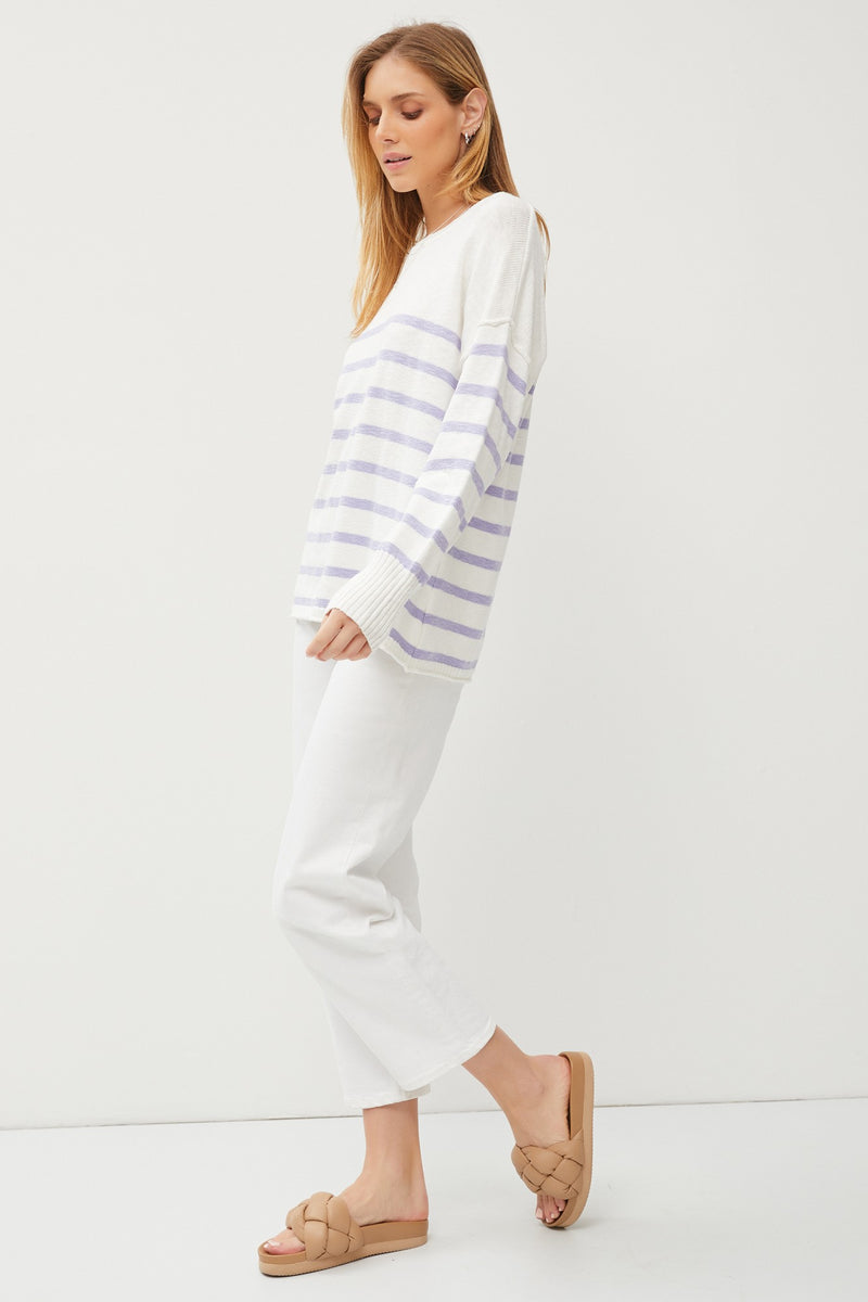 Periwinkle Striped Cuff Sweater– PinkBlush