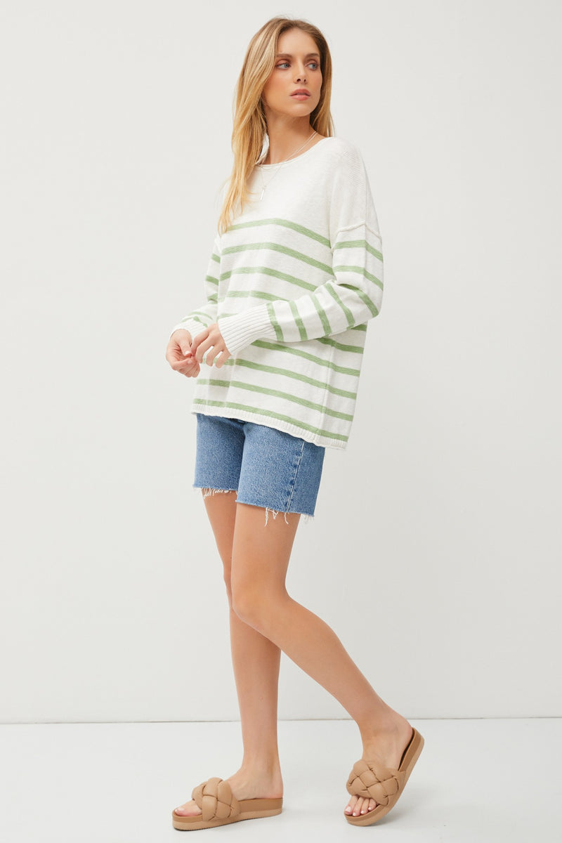 Green Striped Cuff Sweater – PinkBlush