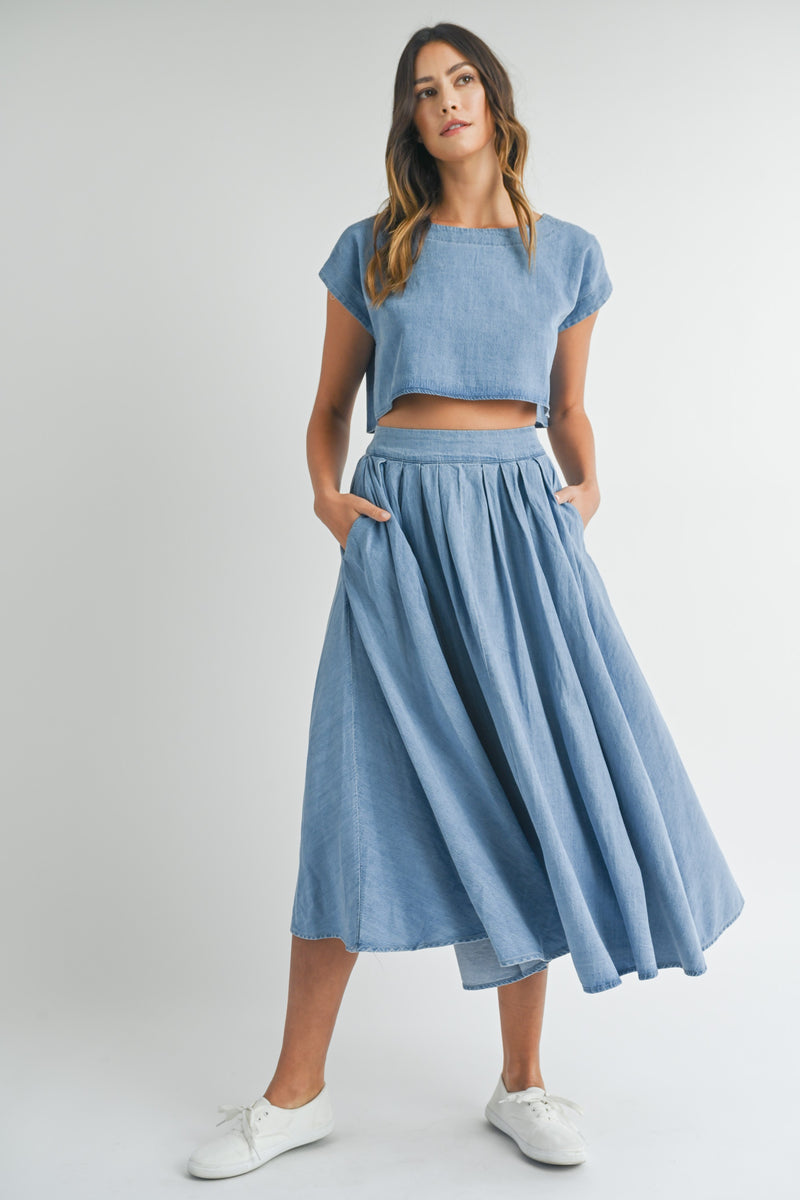 Blue Chambray Crop Top and Skirt Set– PinkBlush