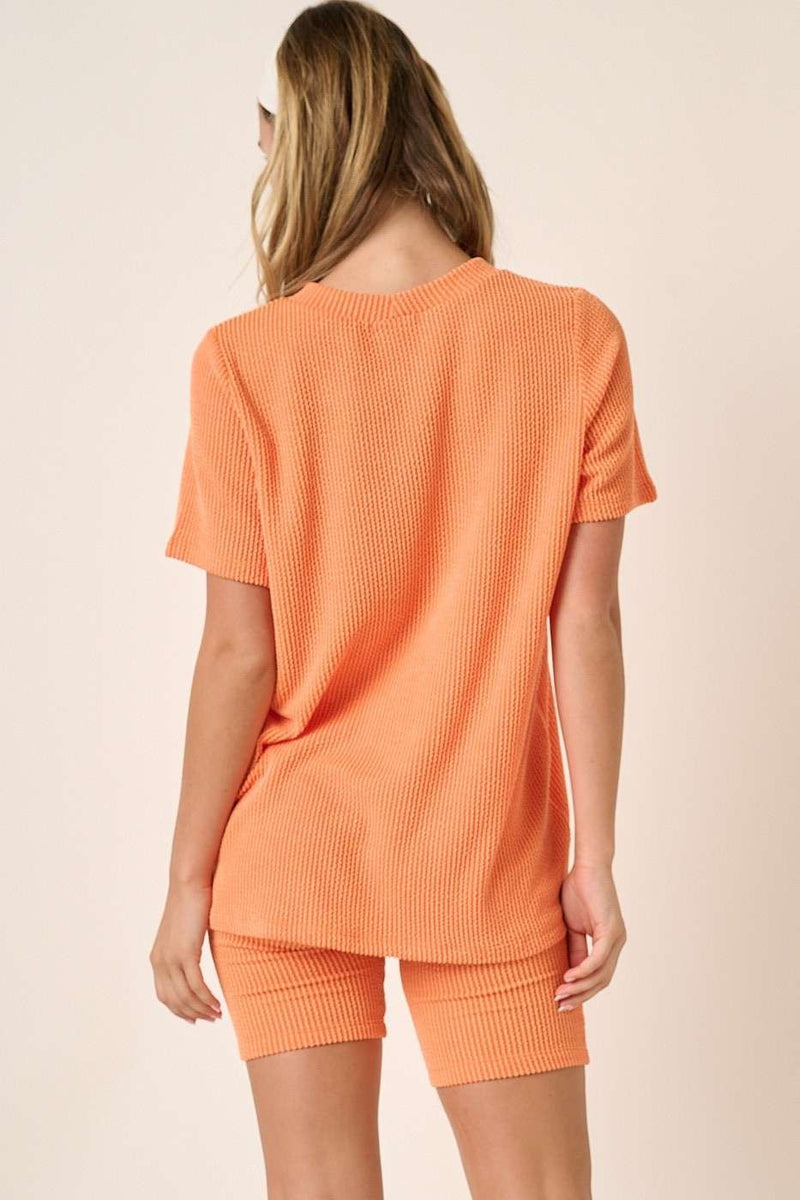 Orange Rib Knit T-Shirt And Biker Short Set – PinkBlush