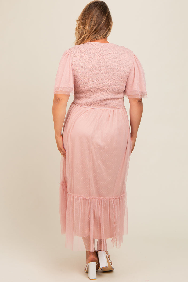 Light Pink Mesh Smocked Plus Maternity Midi Dress – PinkBlush