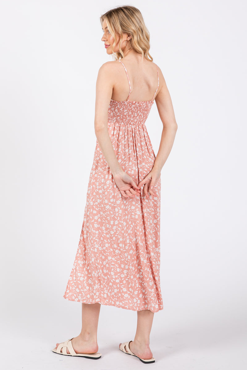 Pink Floral Side Slit Midi Dress – PinkBlush