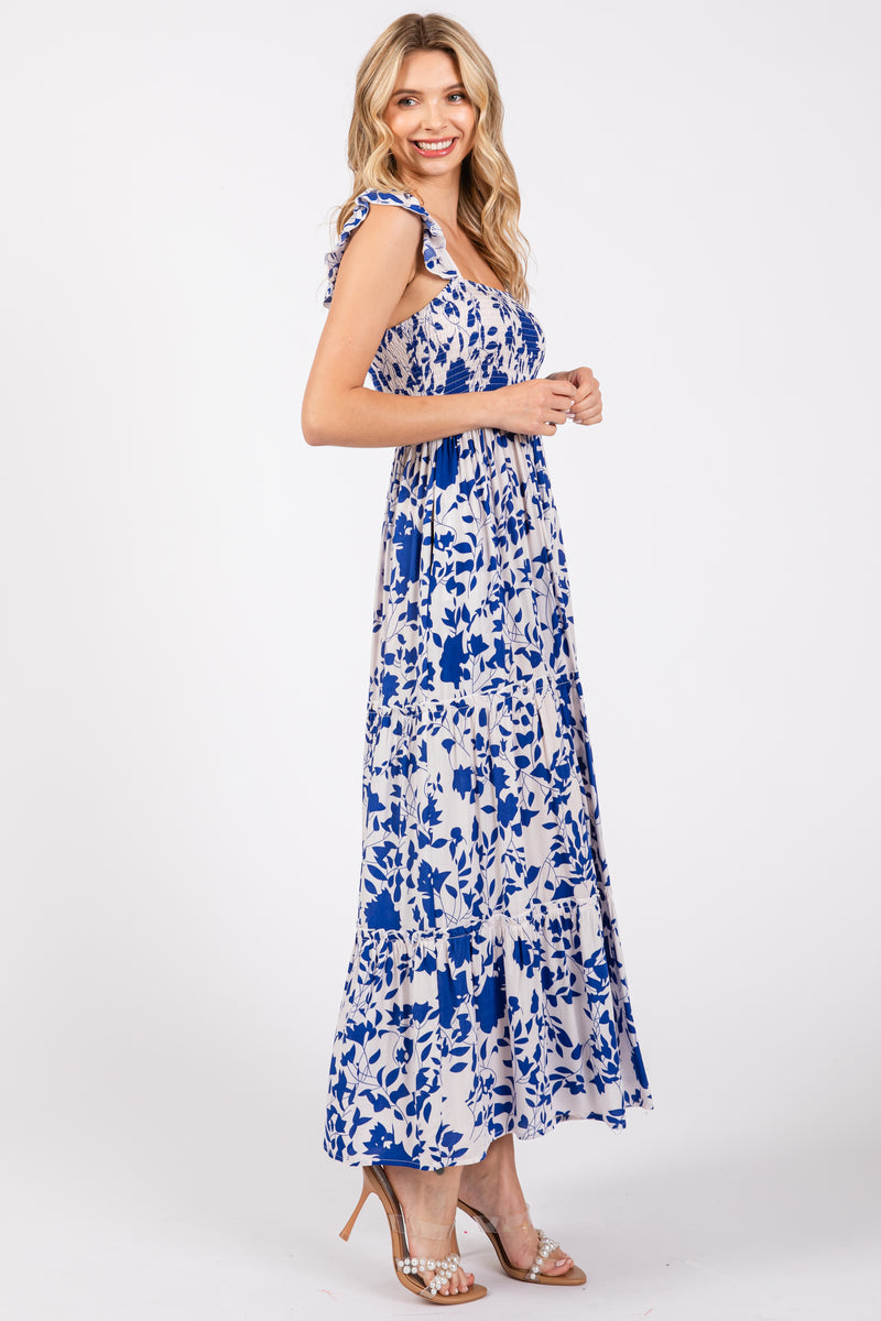 Royal Blue Ruffle Sleeve Tiered Maxi Dress– PinkBlush