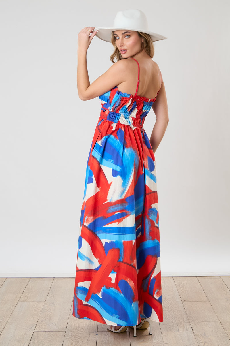 Red Pleated Binding Brushed Print Maxi Dress – PinkBlush