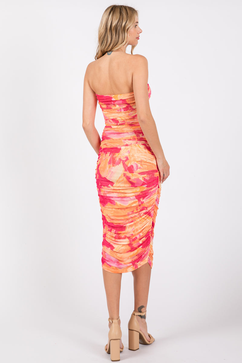 Coral Strapless Zipper Back Dress – PinkBlush