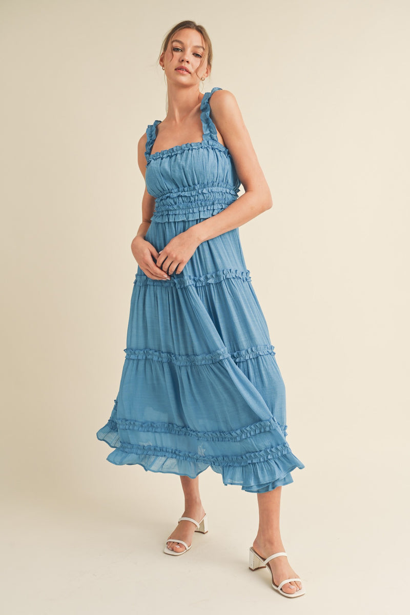 Blue Ruffled Midi Dress– PinkBlush