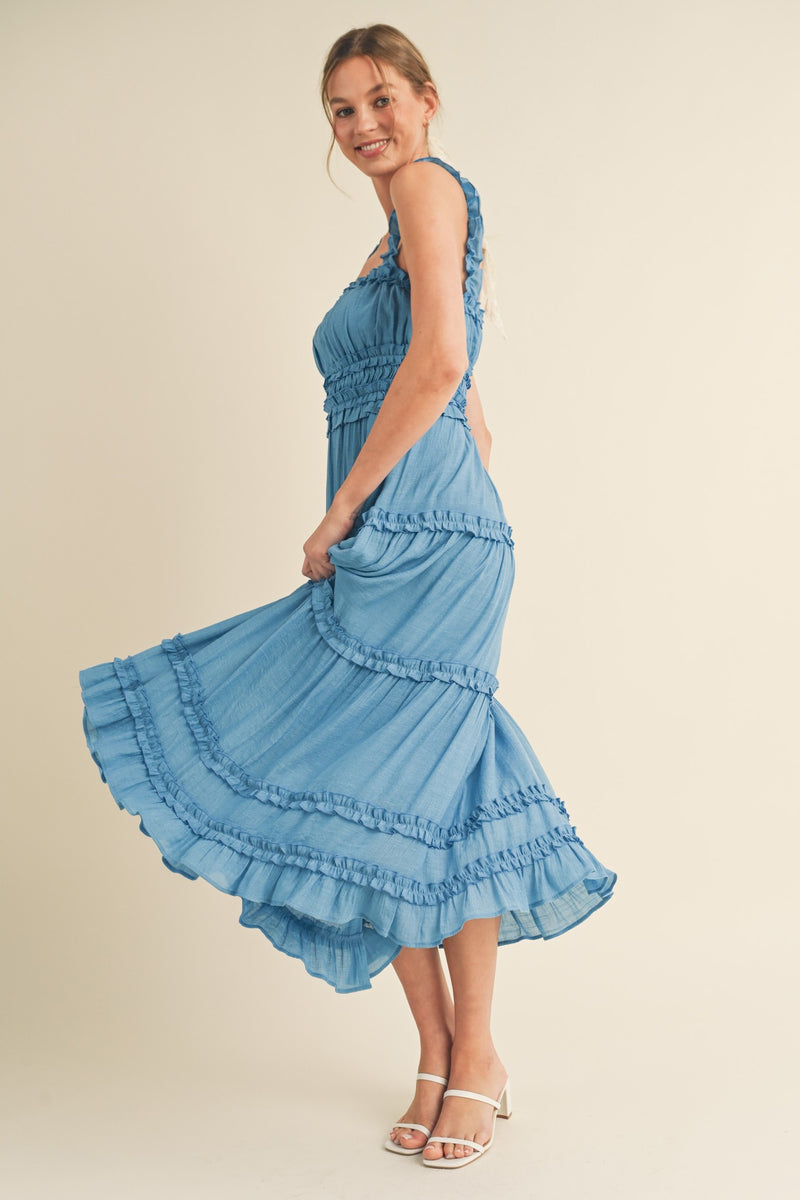 Blue Ruffled Midi Dress– PinkBlush