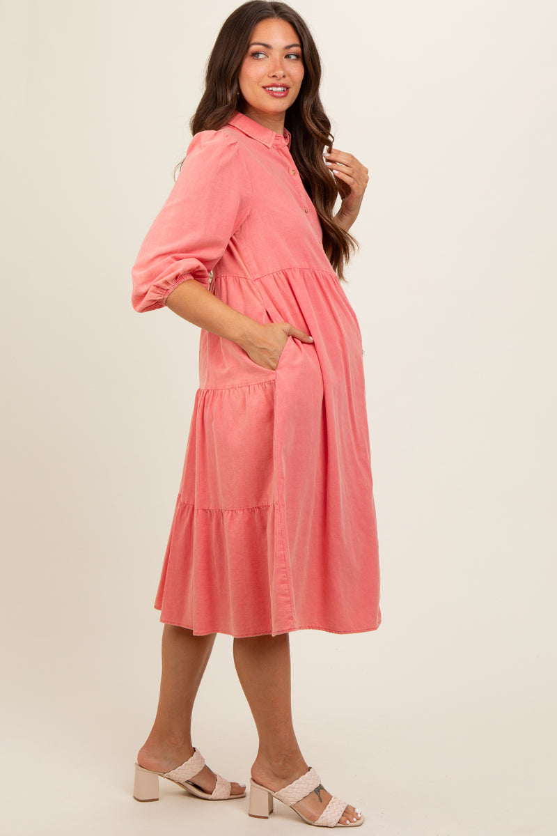 Coral Button Front Maternity Dress – PinkBlush