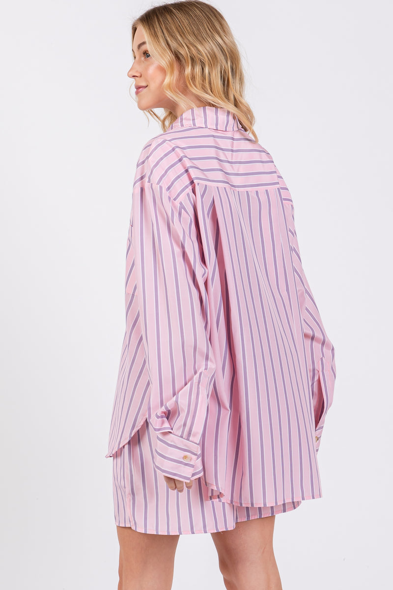 Pink Striped Button Down Top and Short Set – PinkBlush