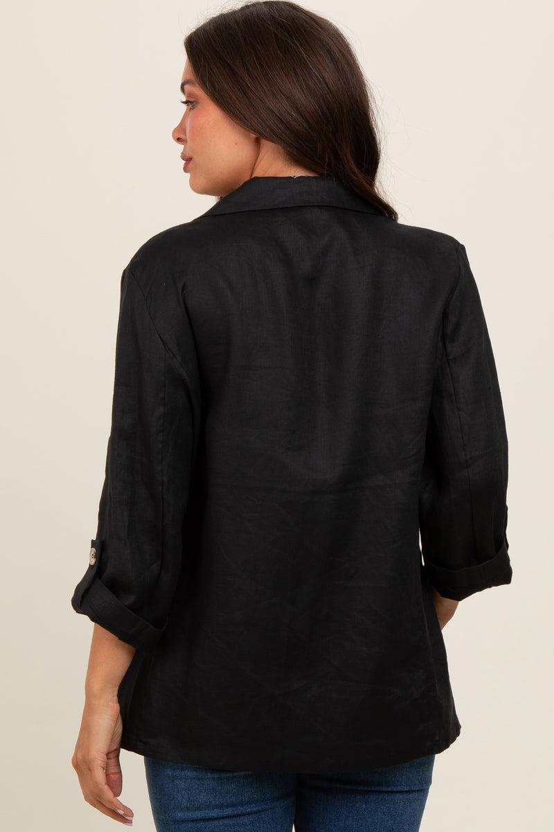 Black Linen Rolled Cuff Maternity Blazer– PinkBlush