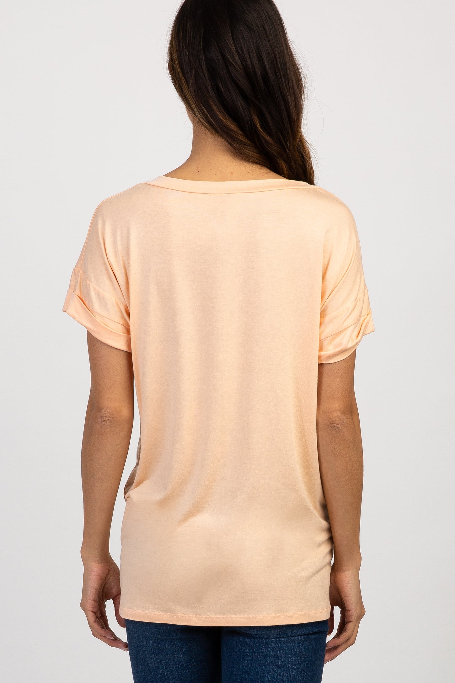 Peach Basic V Neck Maternity Tee– PinkBlush