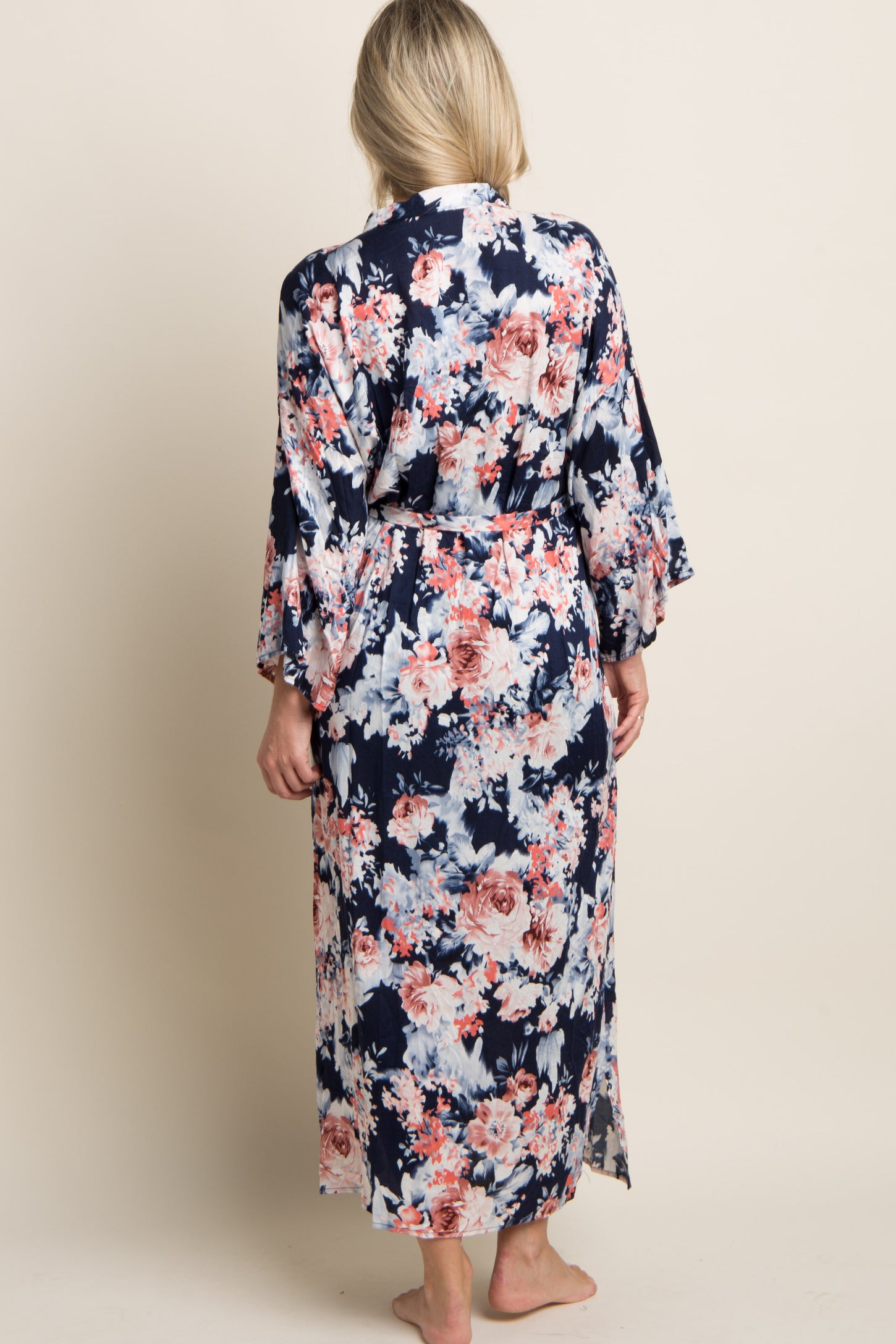 Navy Floral Delivery/Nursing Long Maternity Robe– PinkBlush