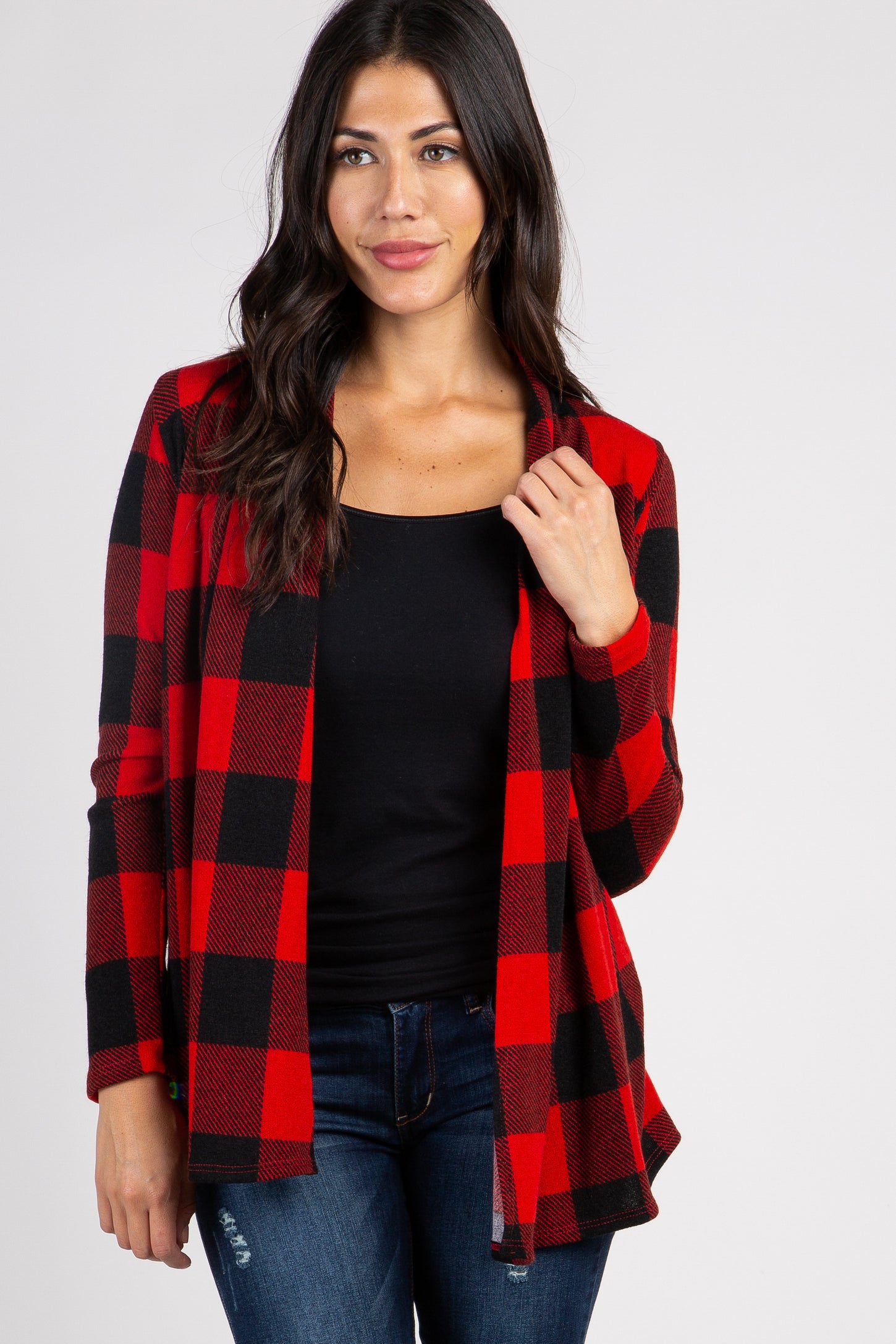 Red Plaid Suede Elbow Maternity Cardigan– PinkBlush