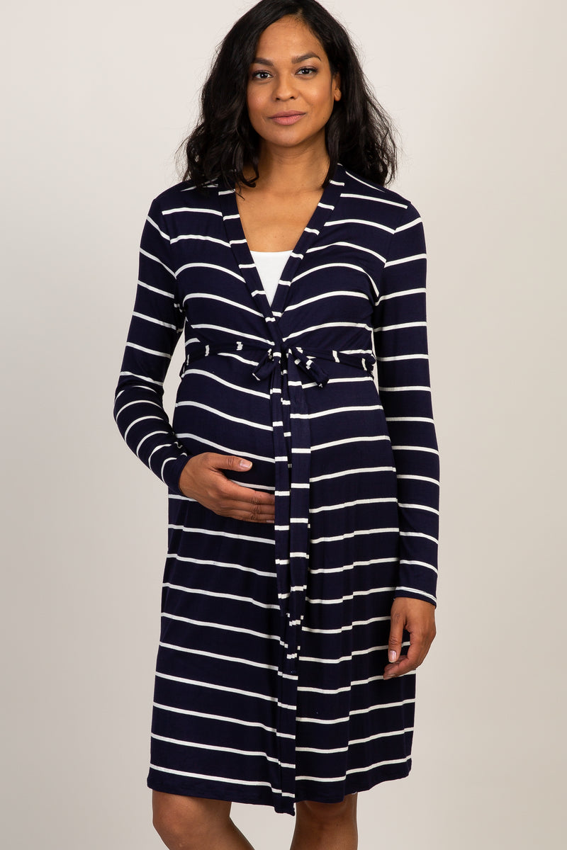 PinkBlush Navy Striped Delivery/Nursing Maternity Robe