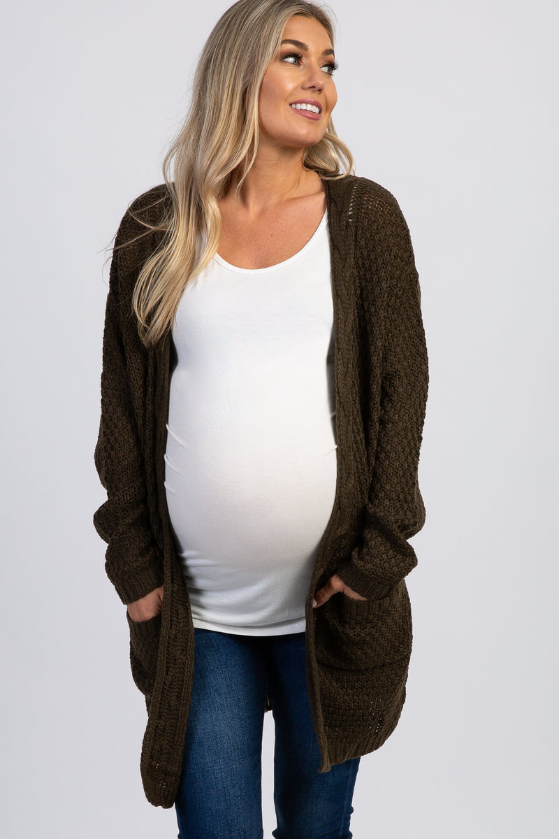 Olive Cable Knit Maternity Cardigan– PinkBlush