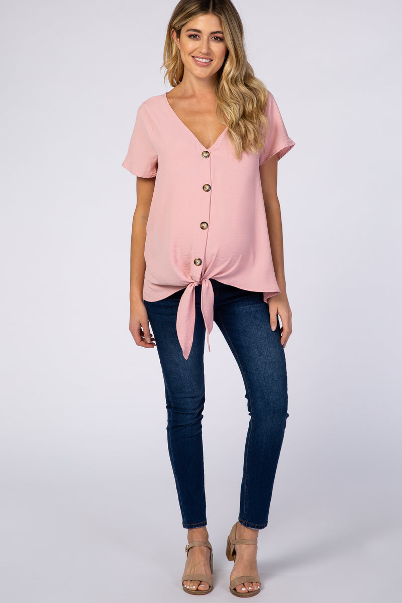 Light Pink Button Tie Front Maternity Top – PinkBlush