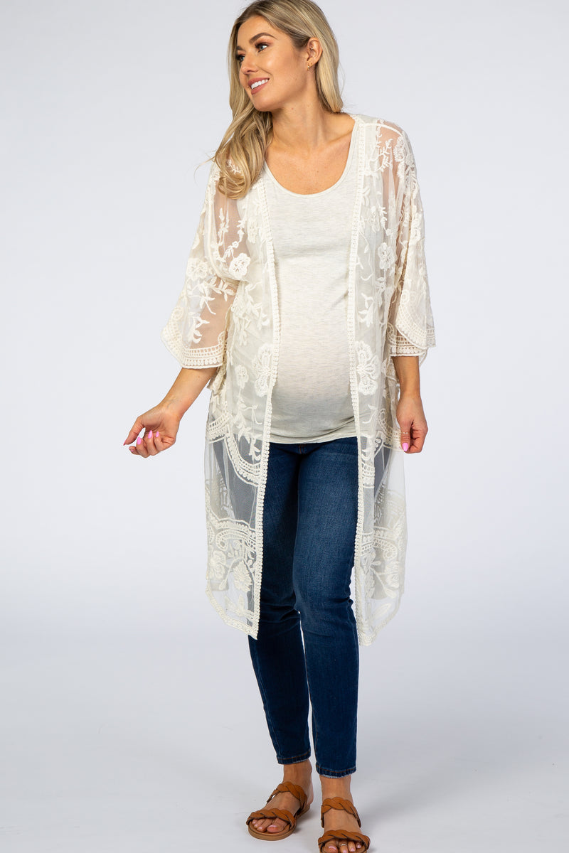 White Lace 3/4 Sleeve Maternity Cover Up– PinkBlush