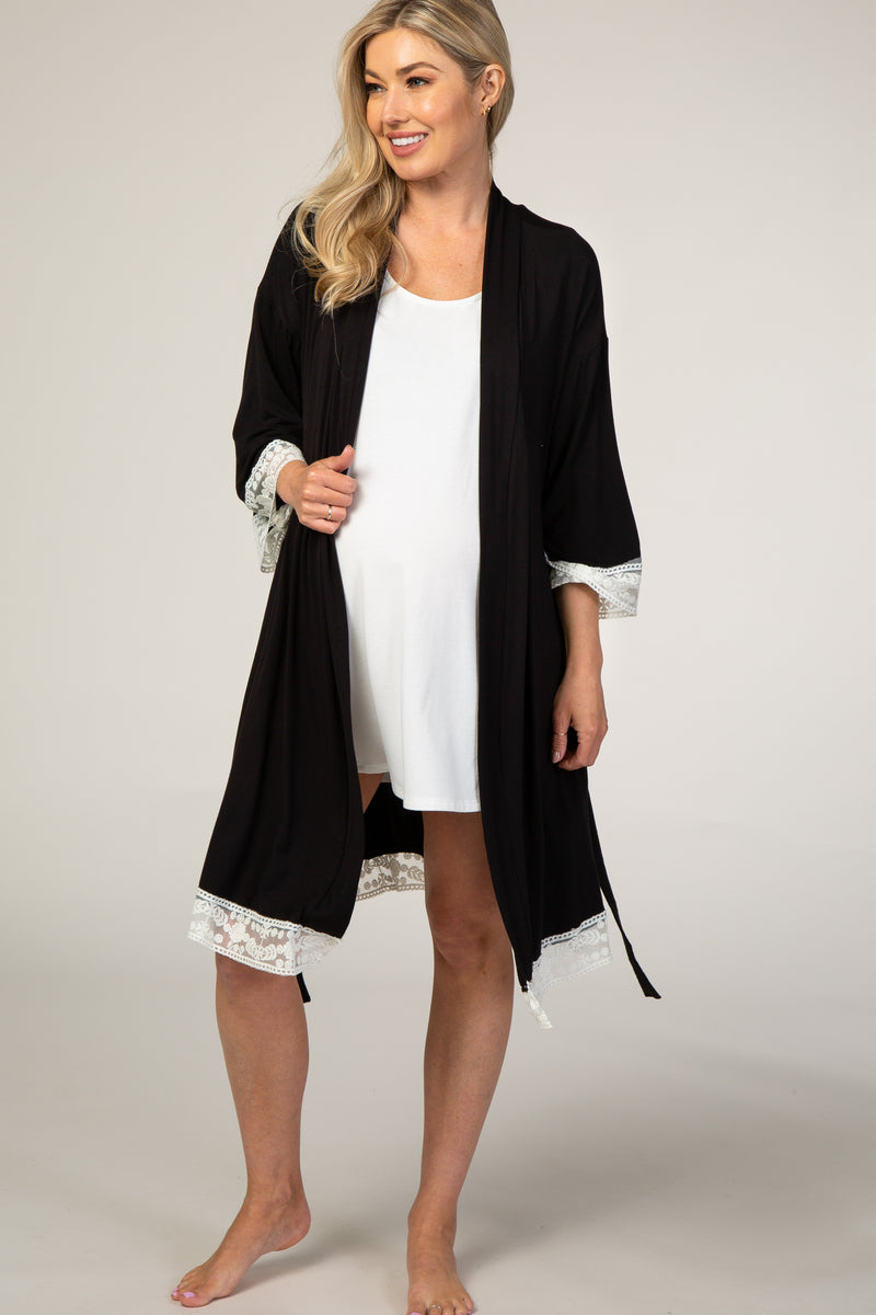 Black Crochet Trim Maternity Delivery/Nursing Robe– PinkBlush