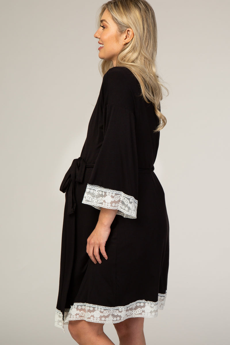 Black Crochet Trim Maternity Delivery/Nursing Robe– PinkBlush