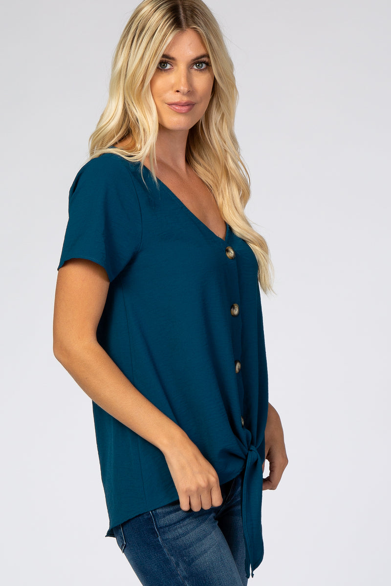 Teal Button Tie Front Top– PinkBlush