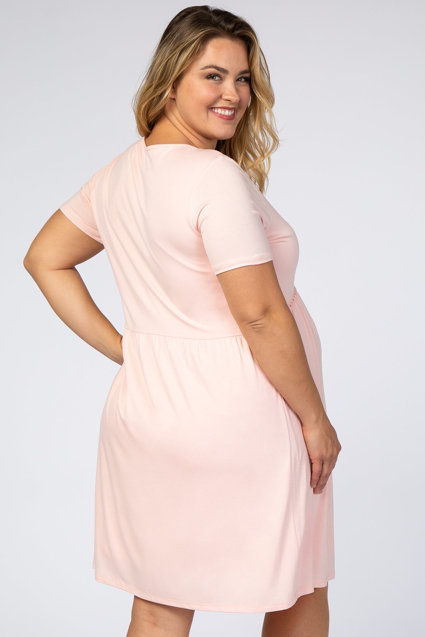 Light Pink Solid Crochet Trim Maternity Plus Shift Dress– PinkBlush