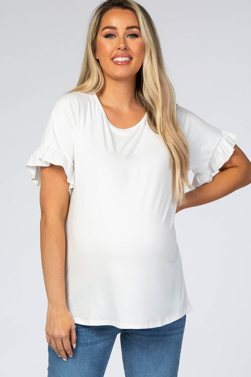 Ivory Ruffle Short Sleeve Maternity Top– PinkBlush
