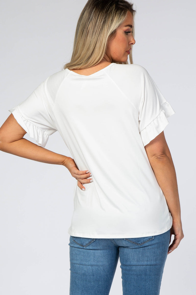 Ivory Ruffle Short Sleeve Maternity Top– PinkBlush