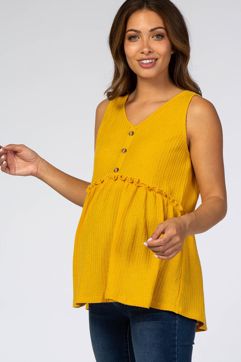Yellow Waffle Knit Peplum Sleeveless Maternity Top– PinkBlush