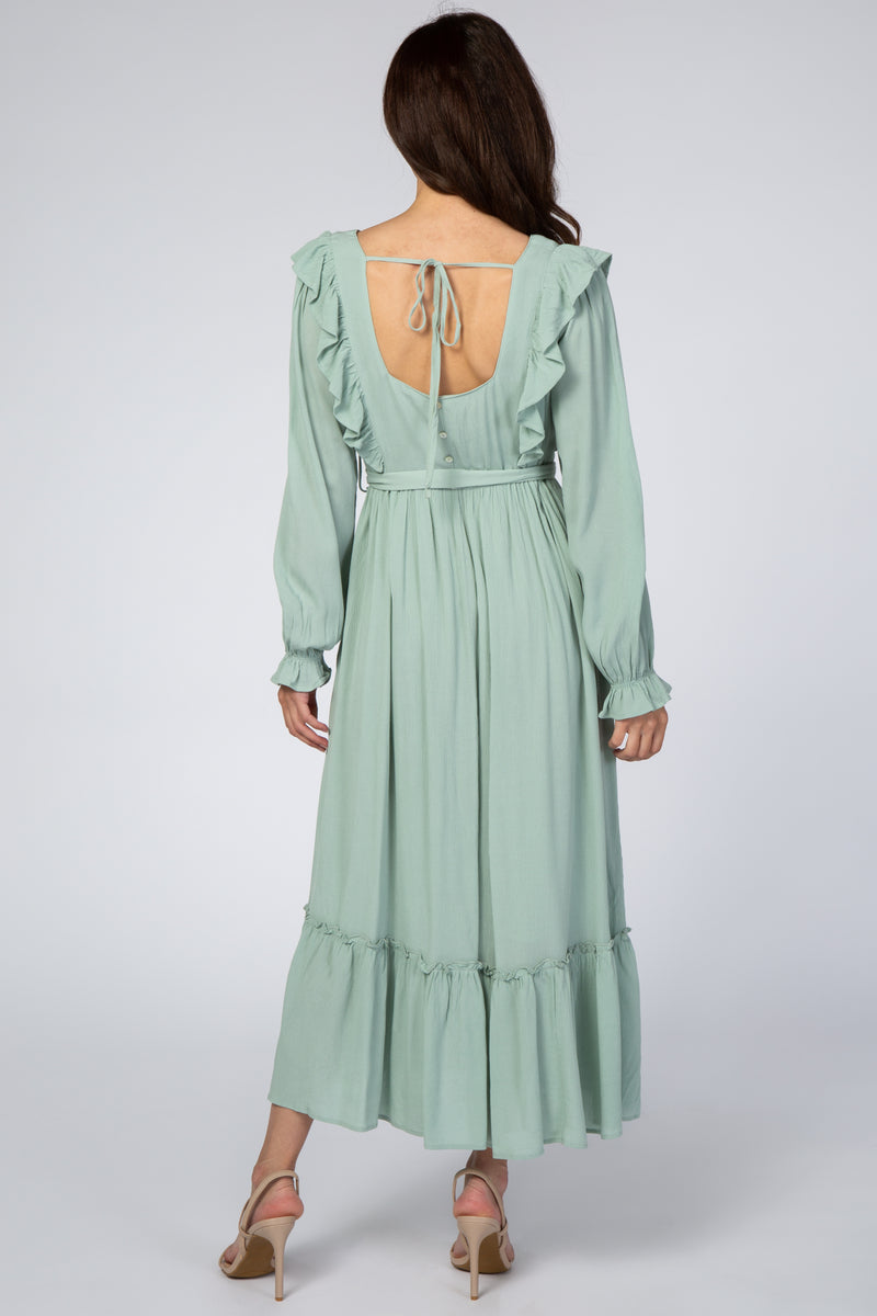 Mint Floral Embroidered Ruffled Midi Dress– PinkBlush
