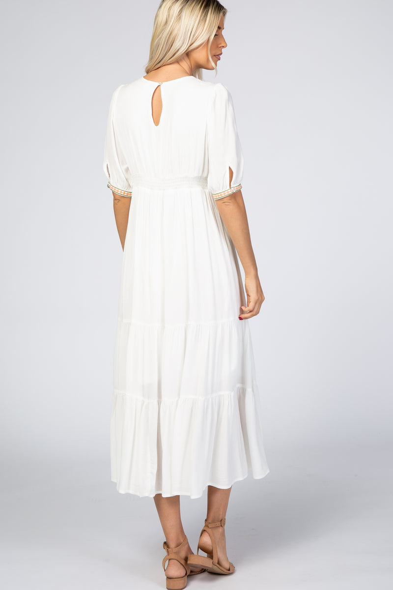 Ivory Floral Embroidered Midi Dress – PinkBlush