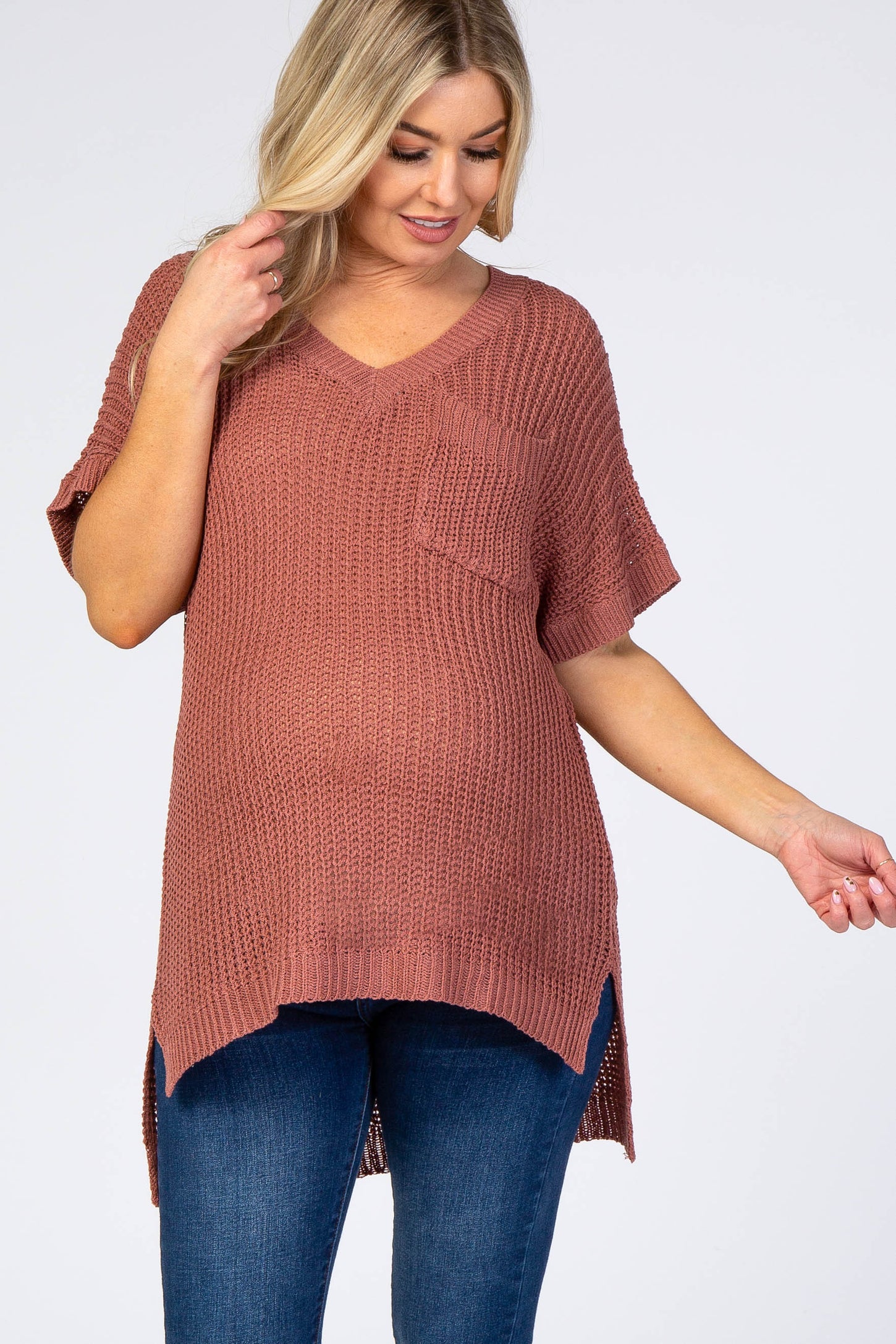 Rust Front Pocket Knit Maternity Top– PinkBlush