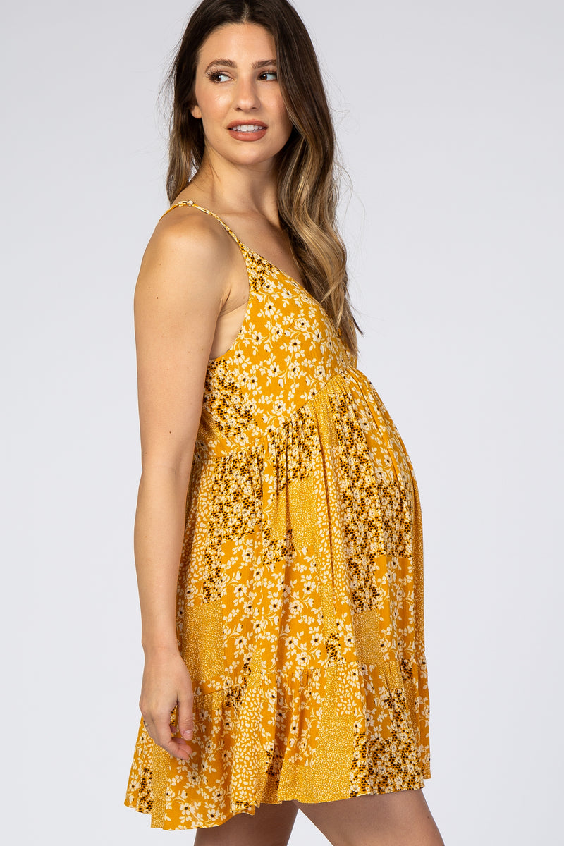Yellow Printed Button Front Maternity Dress– PinkBlush
