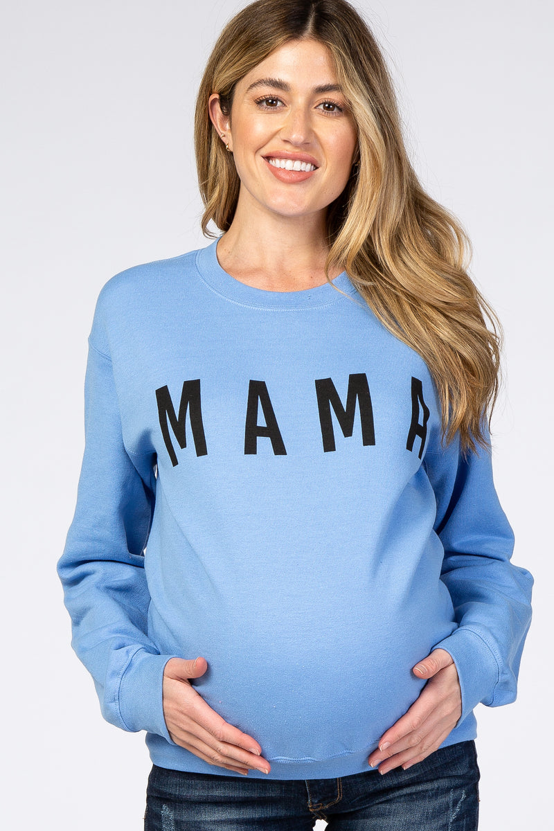 Light Blue Screen Print Mama Maternity Pullover Sweatshirt– PinkBlush
