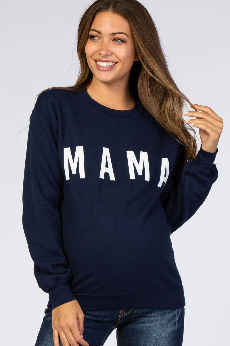 Navy Blue Screen Print Mama Maternity Pullover Sweatshirt– PinkBlush