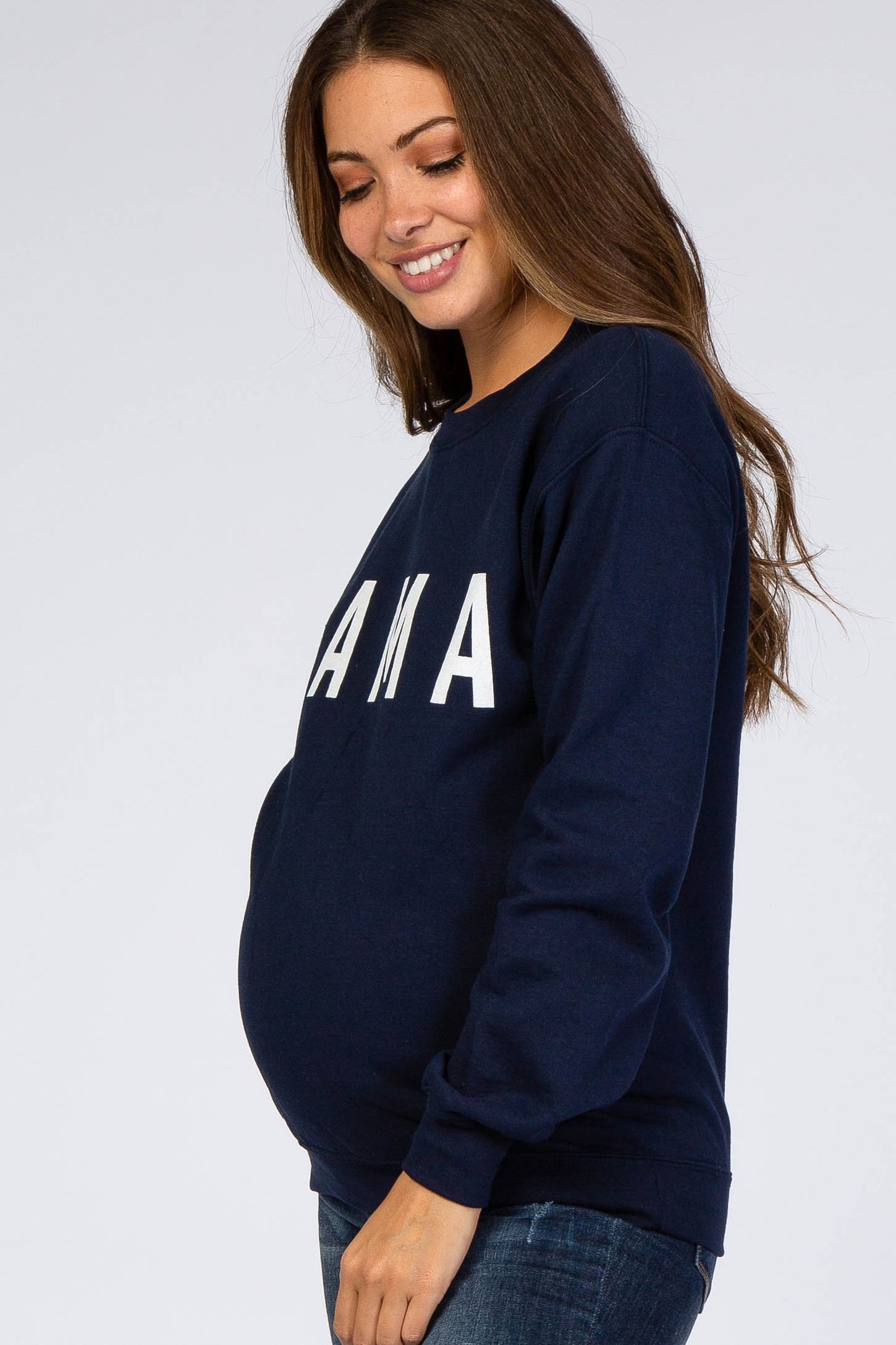 Navy Blue Screen Print Mama Maternity Pullover Sweatshirt– PinkBlush