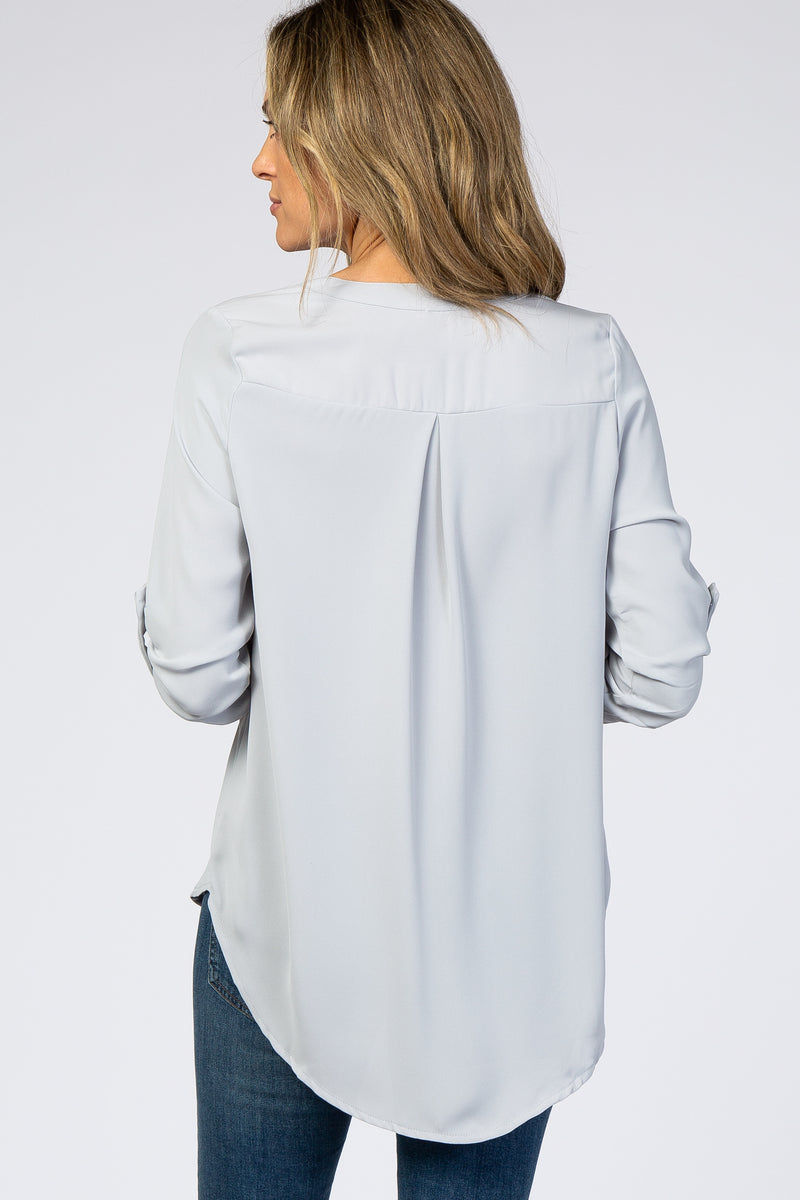 Light Grey V-Neck Blouse – PinkBlush