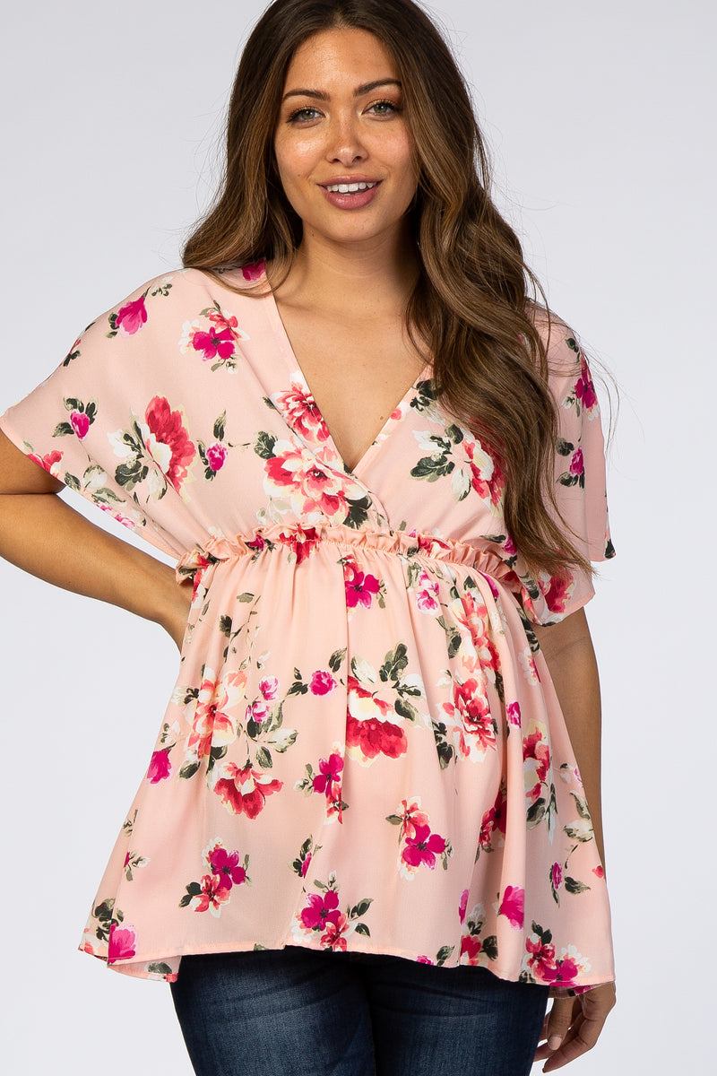Pink Floral Wrap Front Lettuce Trim Maternity Top– PinkBlush