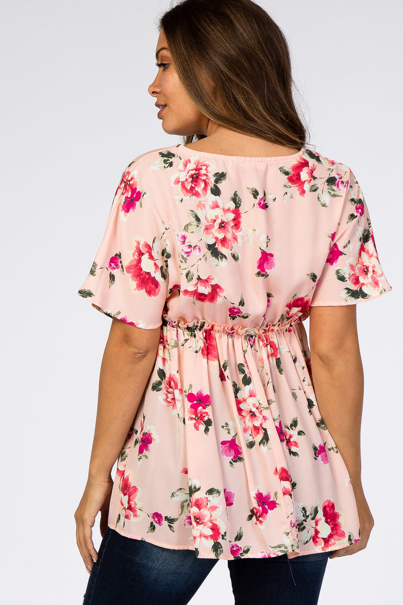 Pink Floral Wrap Front Lettuce Trim Maternity Top– PinkBlush