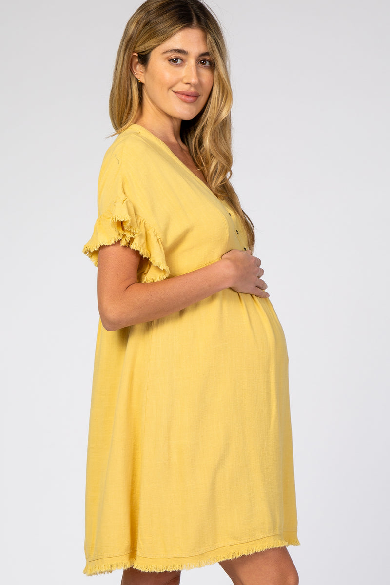 Yellow Linen Fringe Trim Babydoll Maternity Dress – PinkBlush