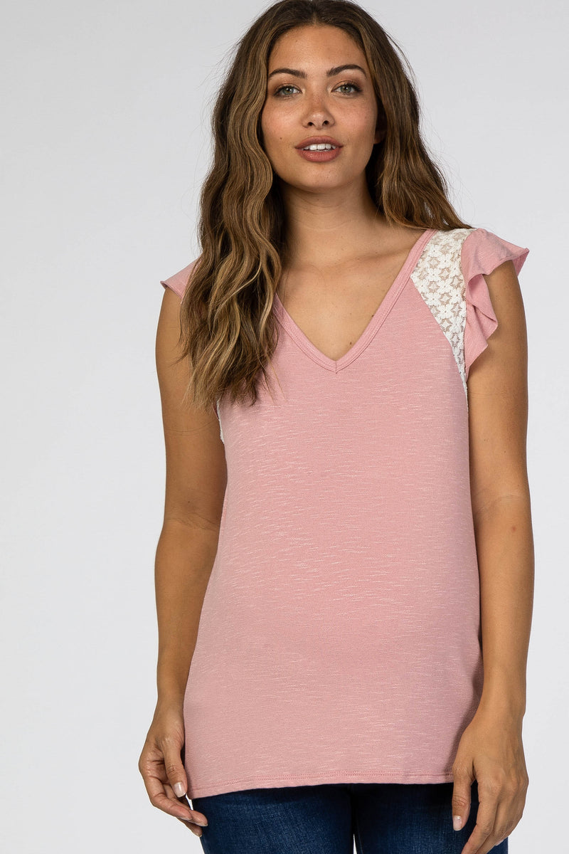 Pink Lace Inset Ruffle Accent Maternity Top– PinkBlush