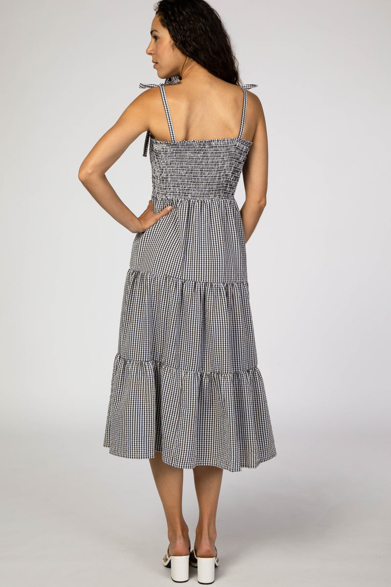 Black Checkered Tiered Midi Dress – PinkBlush