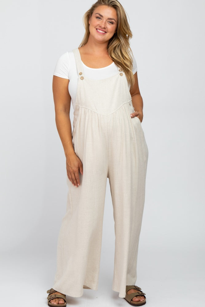 Beige Linen Maternity Plus Overalls – PinkBlush