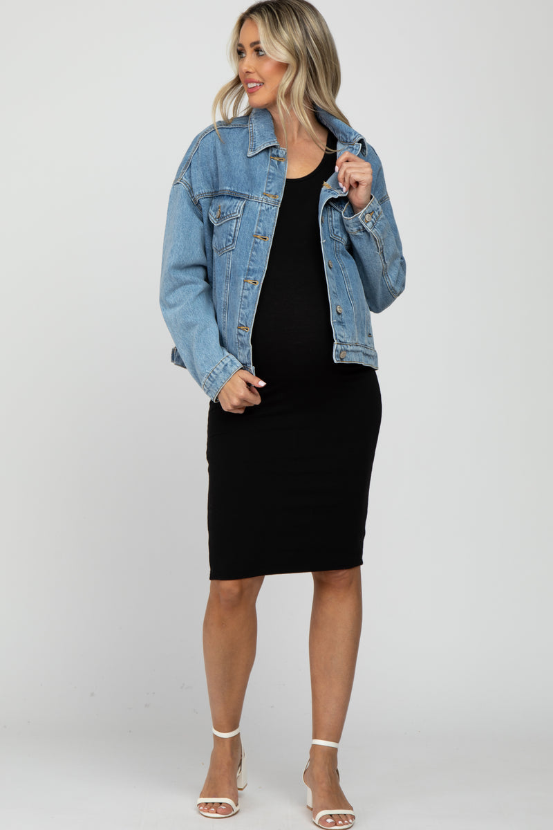 Blue Basic Maternity Denim Jacket – PinkBlush