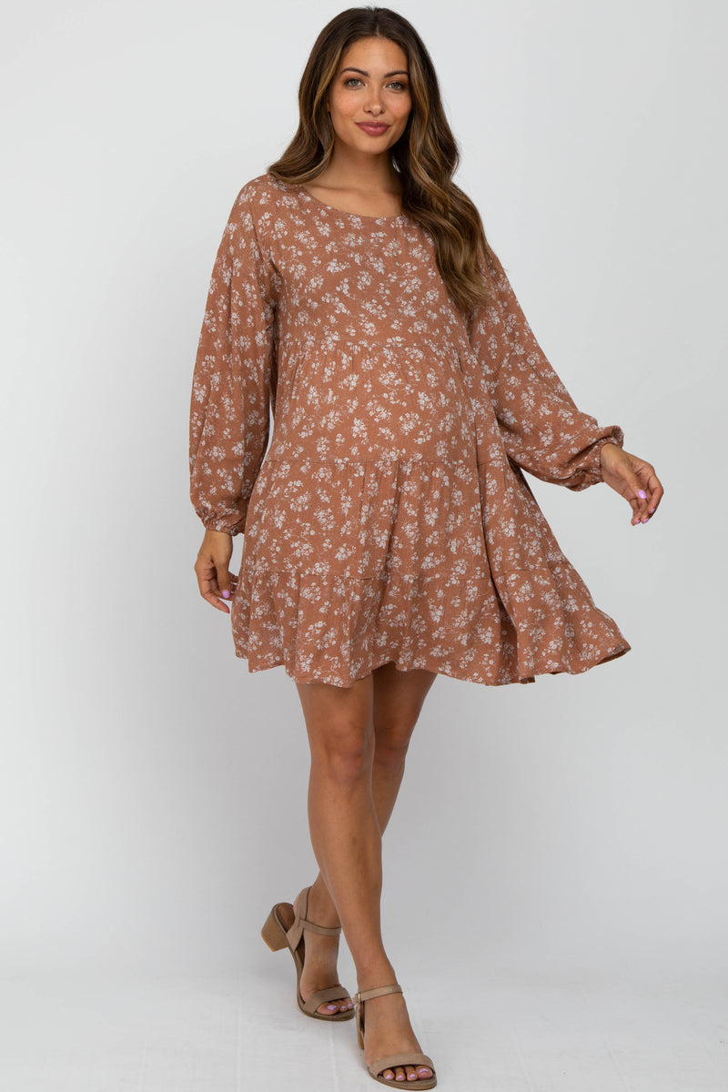 Rust Floral Long Sleeve Babydoll Maternity Dress– PinkBlush