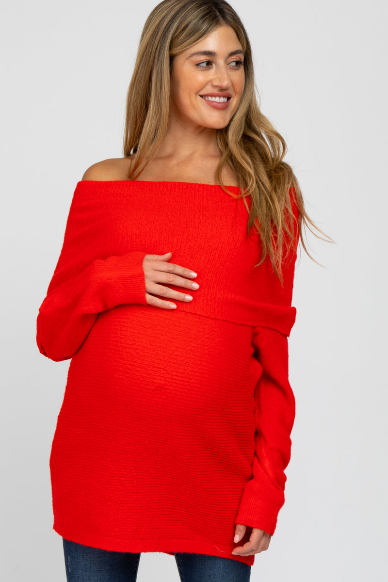Red Off Shoulder Dolman Sleeve Knit Maternity Top – PinkBlush