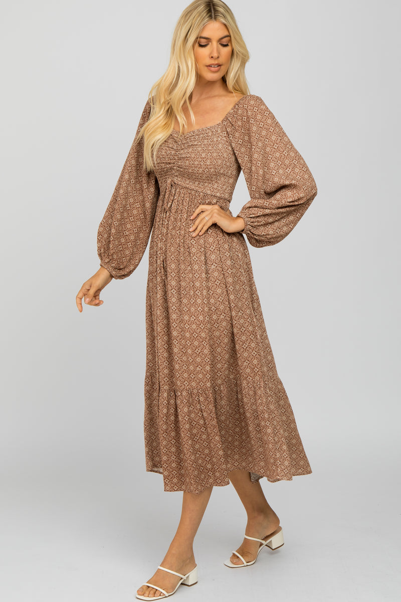 Rust Printed Sweetheart Neck Dress – PinkBlush