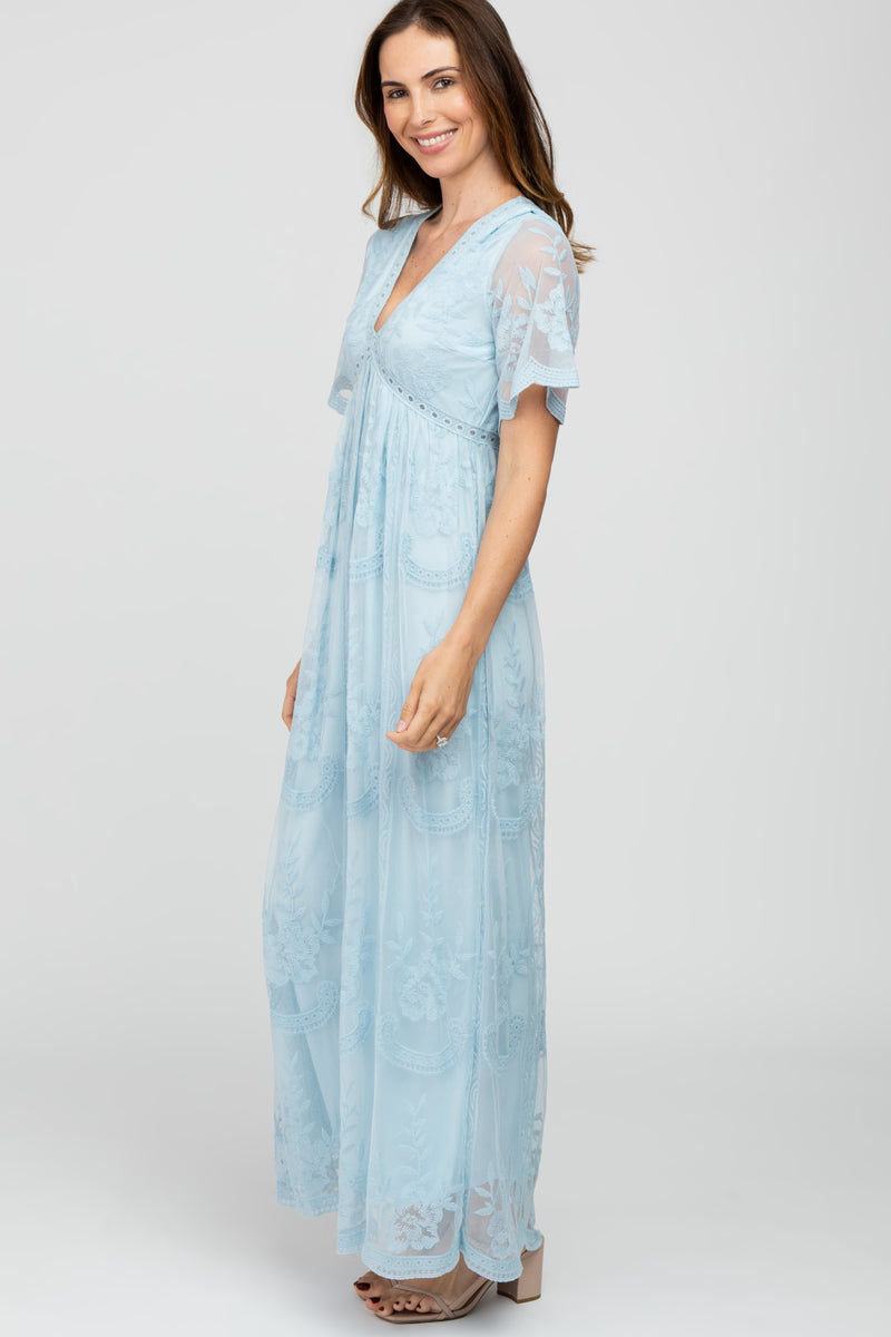 Light Blue Lace Mesh Overlay Maxi Dress– PinkBlush
