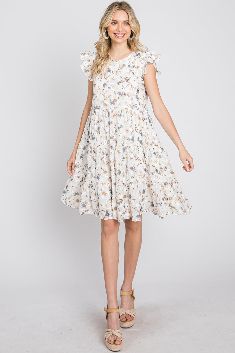 Ivory Floral Embroidered Tiered Dress – PinkBlush